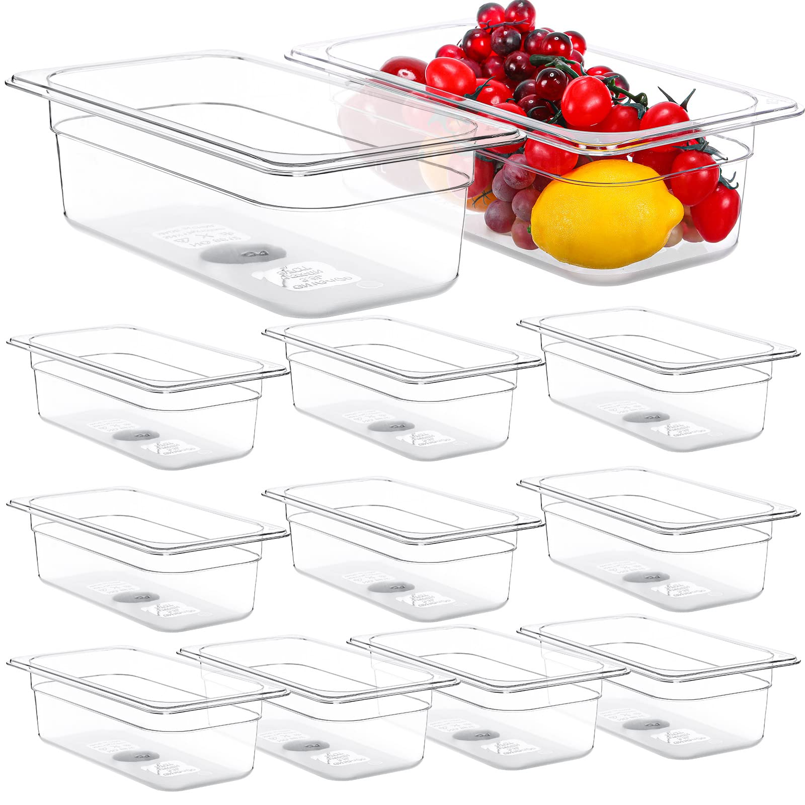 Yinder 12 Pack Plastic Food Pan 1/3 Size Commercial Food Storage Containers Pans Clear Stackable Restaurant Hotel Pans for Kitchen Fruits Vegetables Beans Corns (4 Inches High, 1.5 Gallon)