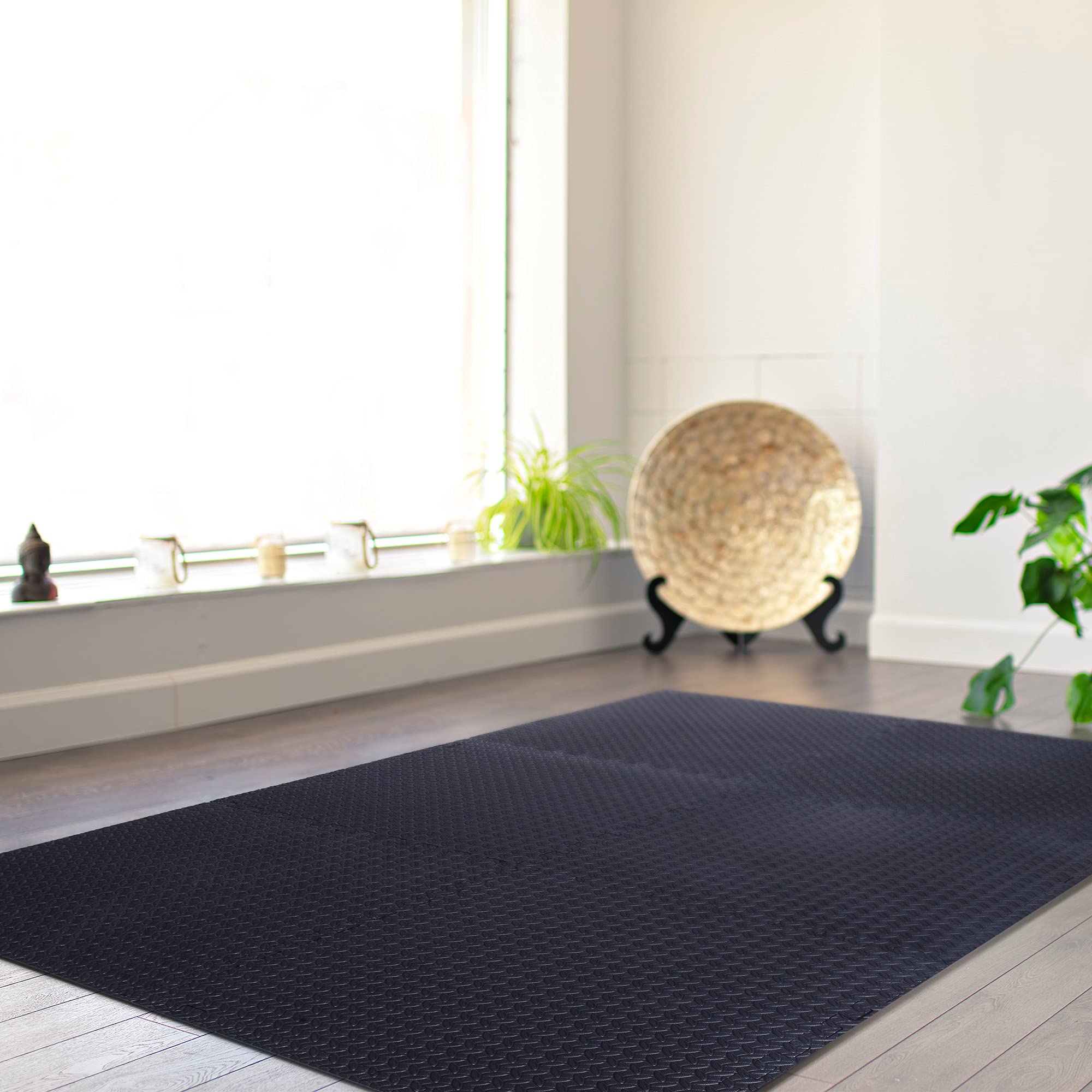 Soozier Exercise Protective Interlocking Flooring Mat - 24" x 24" x 3/8" Tiles - Black Diamond Plate, 216 sq ft