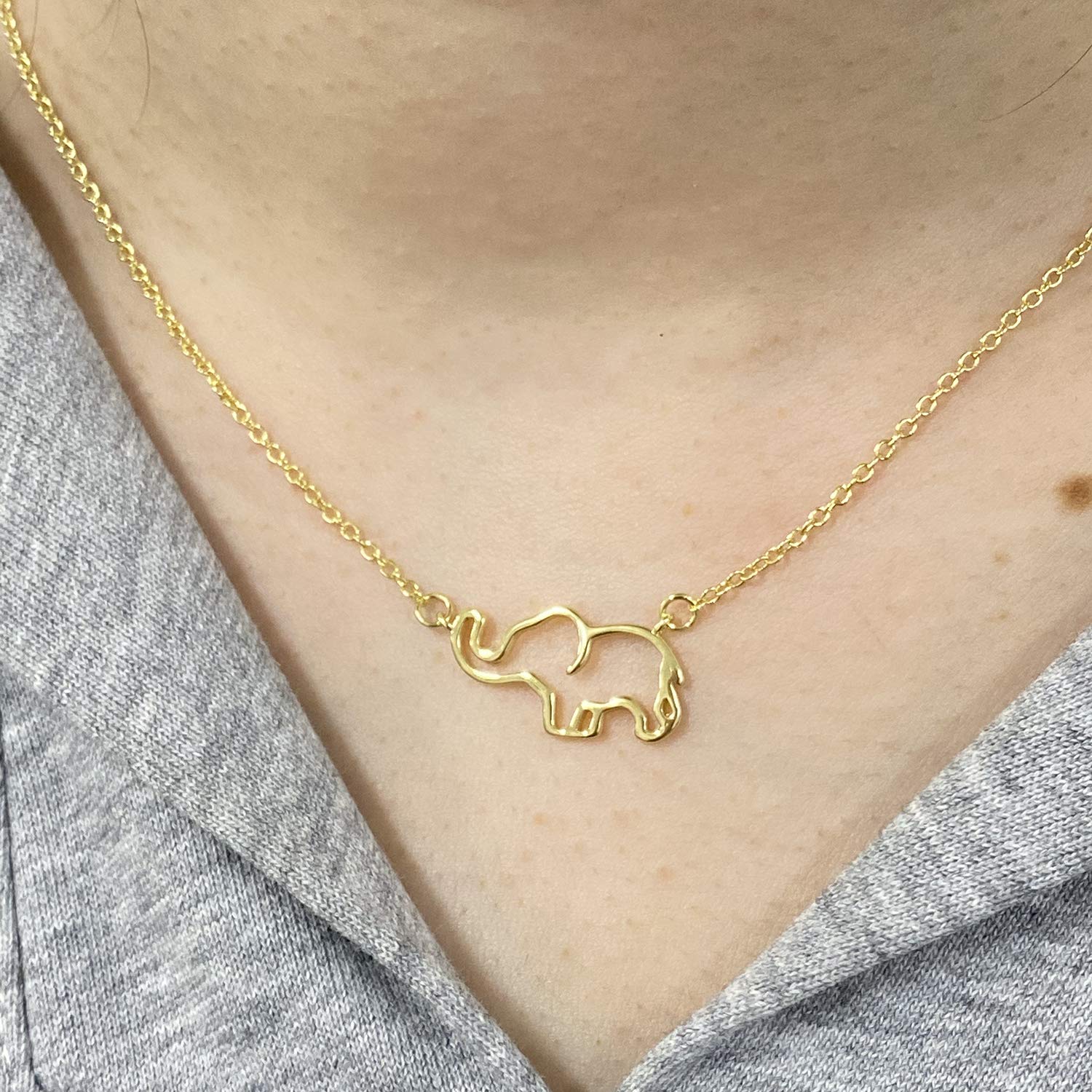 Your Always Charm Geometric Origami Elephant Necklace,Lucky Elephant Friendship Gifts with Message Card (B：silver)