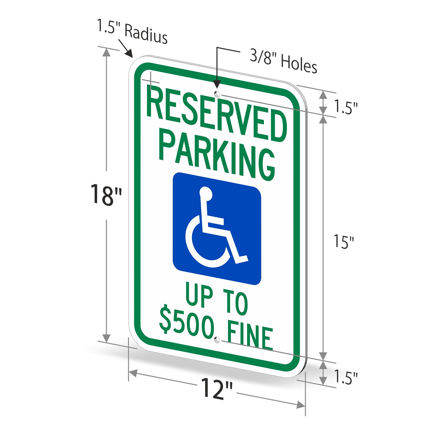 SmartSign "Reserved Parking - Up To $500 Fine" Handicap Parking Sign | 12" x 18" 3M Engineer Grade Reflective Aluminum