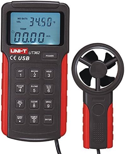 UNI-T UT362 Anemoscope Anemometer Wind Speed 2m/s~30m/s , Count 0.001~9999 X 100, Temperature 0°C~40°C Measurement MAX/MIN Display Data Logging USB PC Software