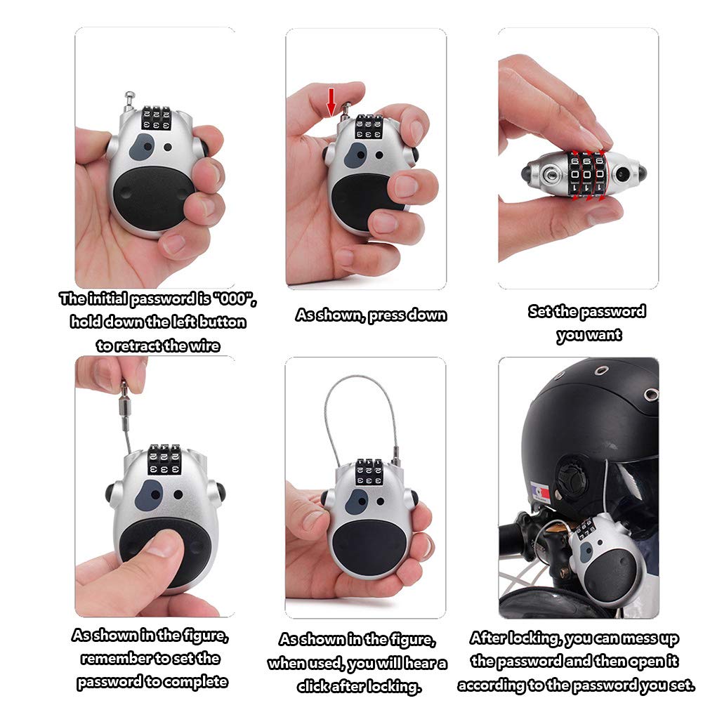 ZHYING Retractable Bicycle Password Lock,Anti Theft Bike Steel Wire Chain with 3 Digits Code,Resettable Combination for Scooter,Motorcycles,etc