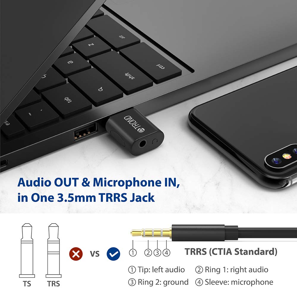 TROND External USB Audio Adapter Sound Card with One 3.5mm Aux TRRS Headphone Jack for Integrated Audio Out & Microphone in for Windows/Mac/Linux/PC/Laptop/Desktop/PS5/PS4, Do Not Work for TV or Car