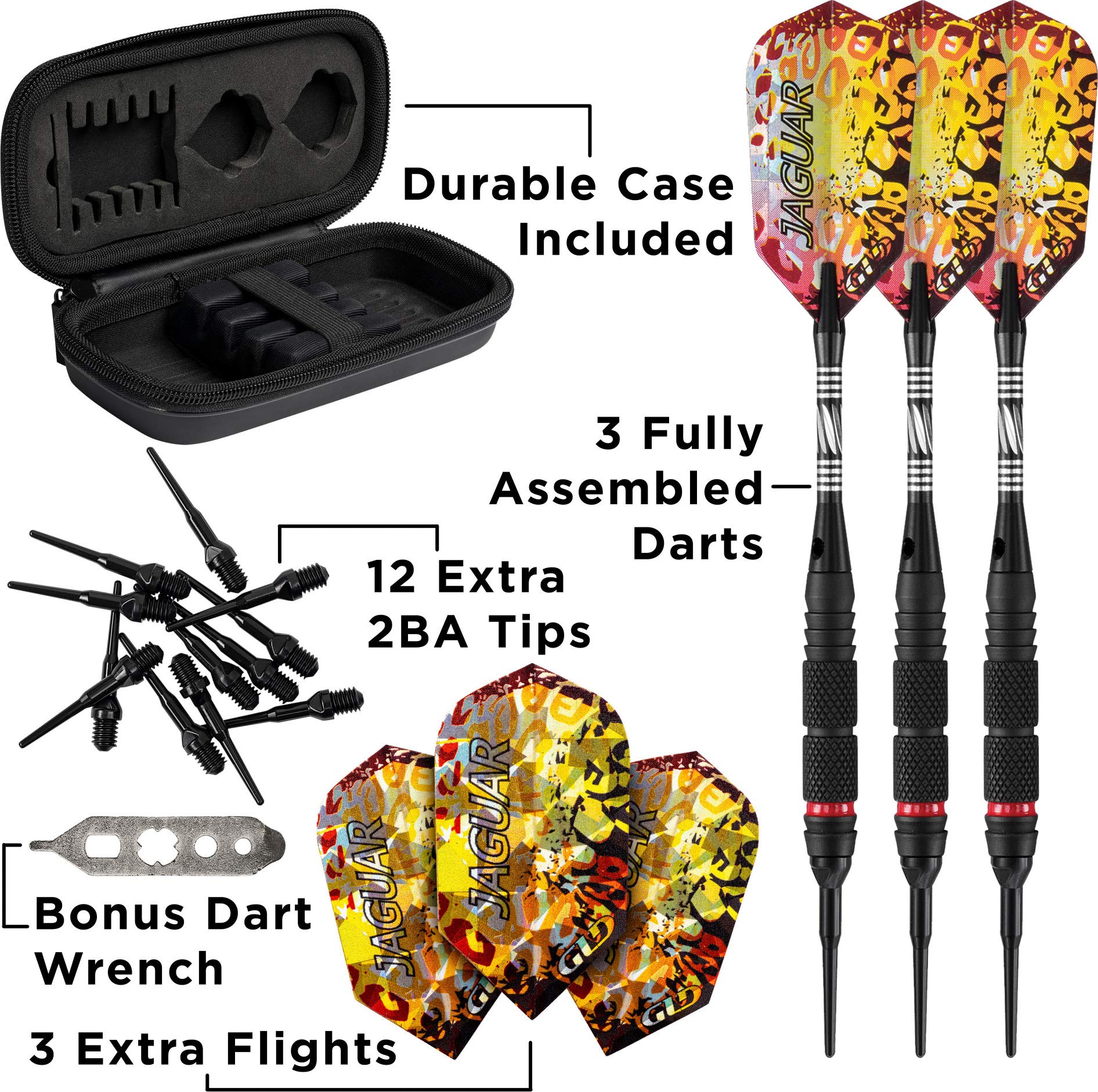 Viper by GLD Products unisex adult Viper Jaguar 80 Tungsten Soft Tip Darts with Storage Travel Case Medium Knurling 18 Grams, Red, Two Wide Knurled Sections US