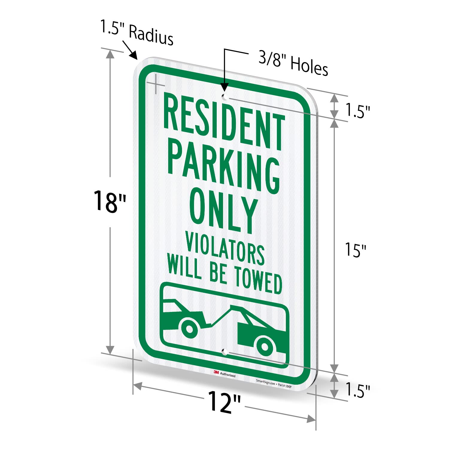 SmartSign "Resident Parking Only, Violators Towed" Sign | 12" x 18" 3M Diamond Grade Reflective Aluminum
