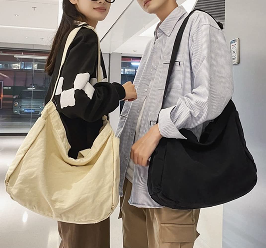 TUPIRIYN Women's Canvas Crossbody Bag Large Shoulder Bag Solid Color Casual Messenger Bag Travel Handbag Unisex (Black)