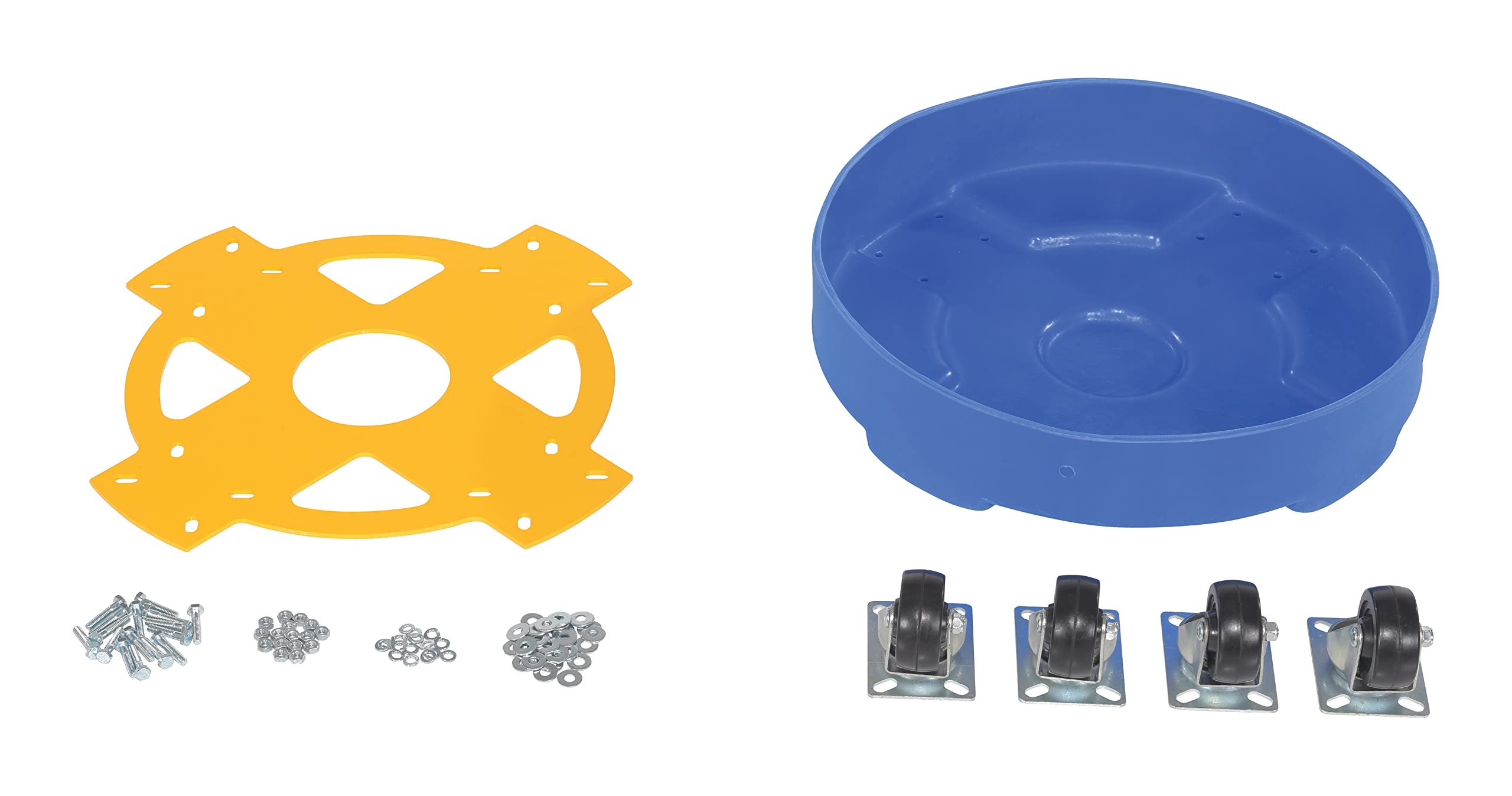 Vestil DRUM-DP-HD-55-BU Polyethylene Heavy Duty Drum Dolly 55 Gallon 24-1/4 in. x 24-1/4 in. x 8-1/2 in. 600 Lb. Capacity Blue/Yellow