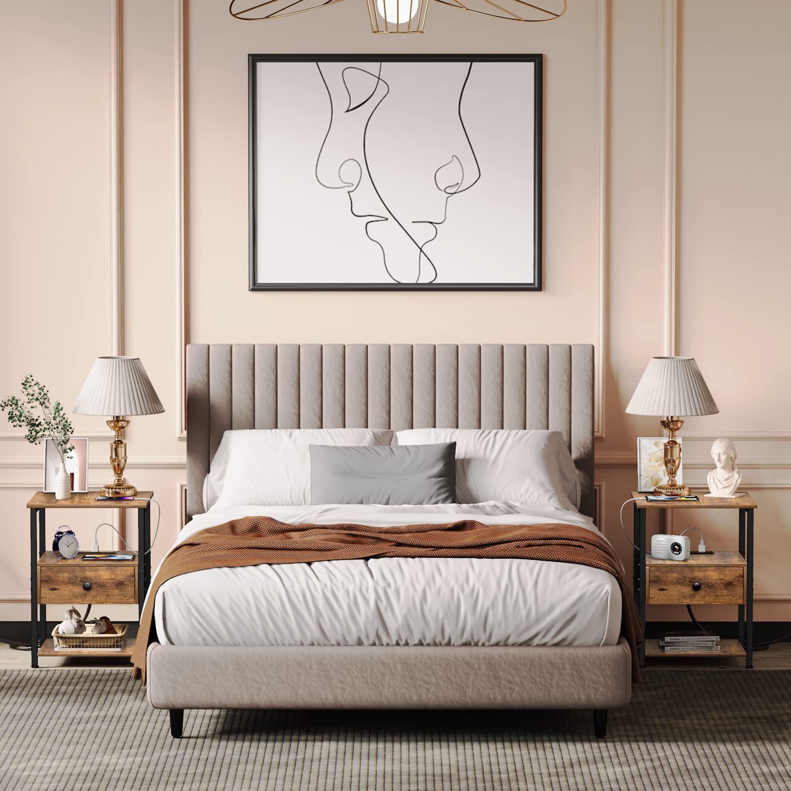 Yaabii Side Tables,End Table with USB Ports and Outlets,Nightstands with Charging Station,Bedside Tables with Storage Shelves for Living Room,Bedroom