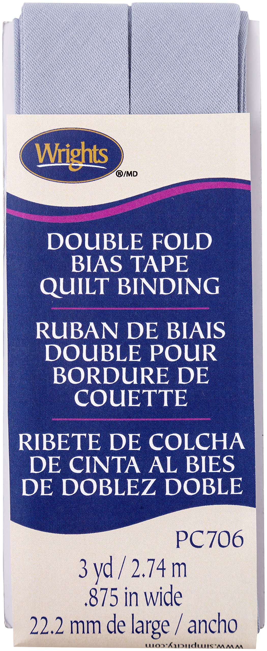 WRIGHTS Lilac Grey Double Fold Quilt Binding 7/8" X3yd, 1 Count (Pack of 1)