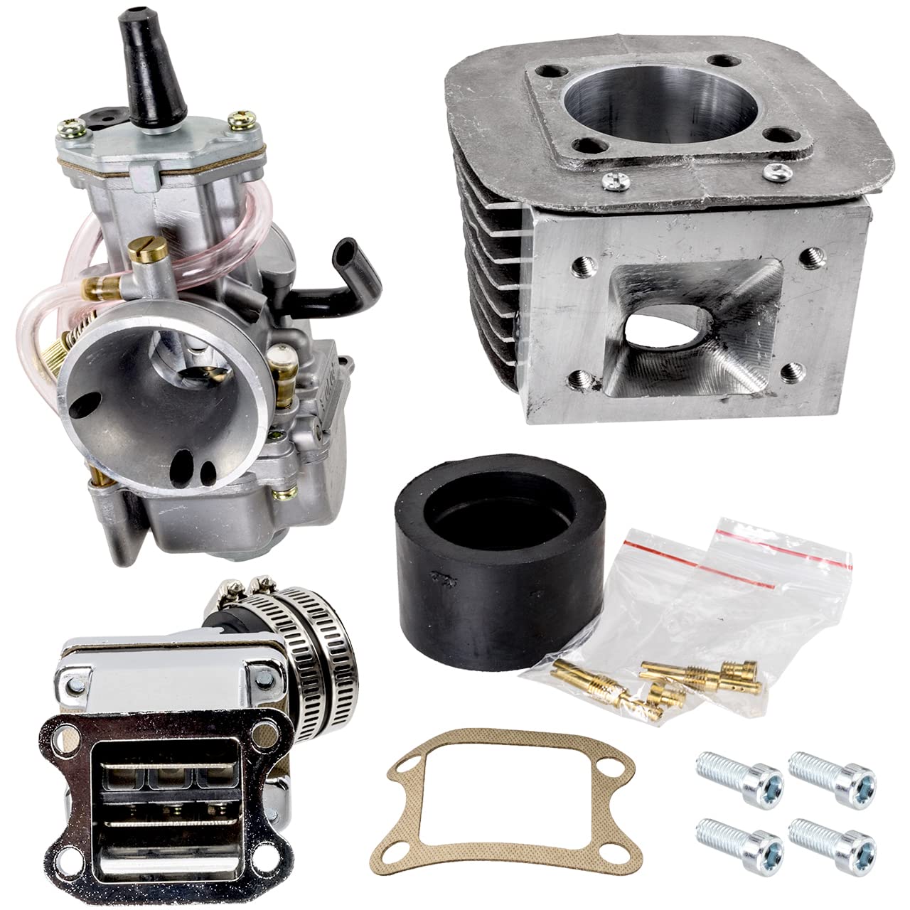 Zeda 80 Performance Bicycle Engine Kit with Dio Reed Valve & OKO Carb - Silver - Motorized Bike (36 Tooth)