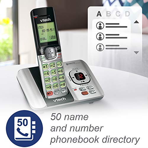 VTech CS6529 DECT 6.0 Phone Answering System with Caller ID/Call Waiting, 1 Cordless Handset, Silver/Black