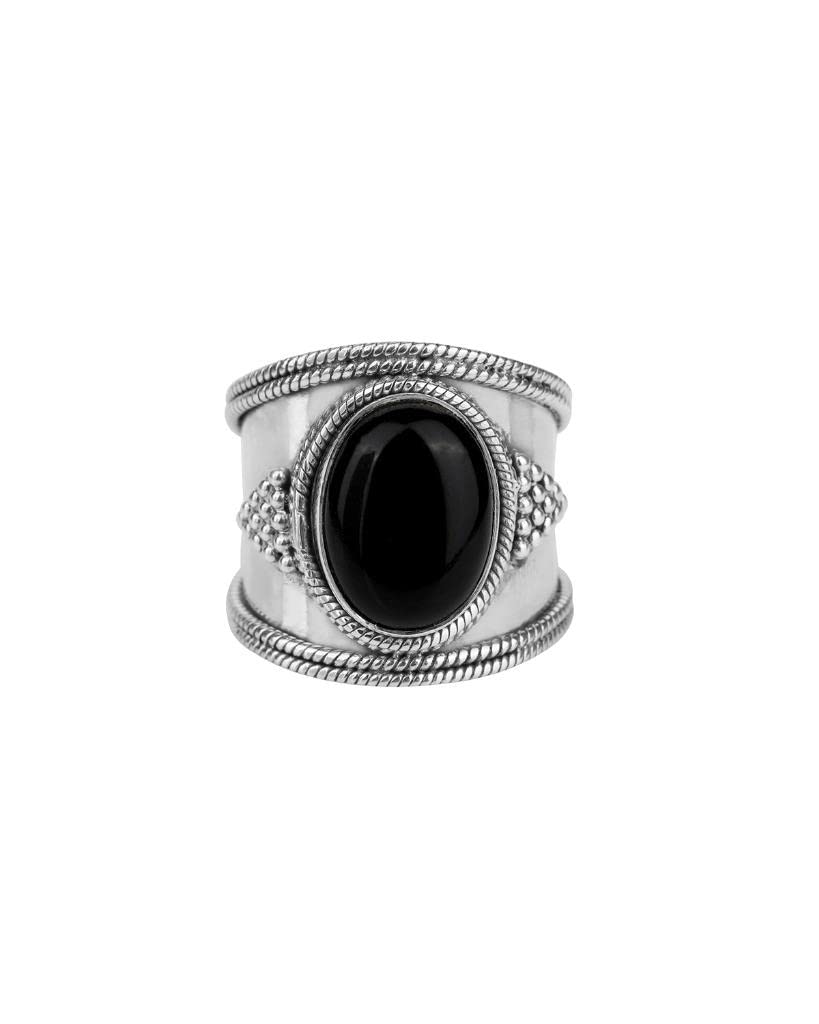 YoTreasure 12x16MM Black Onyx .925 Sterling Silver Wide Band Boho Ring
