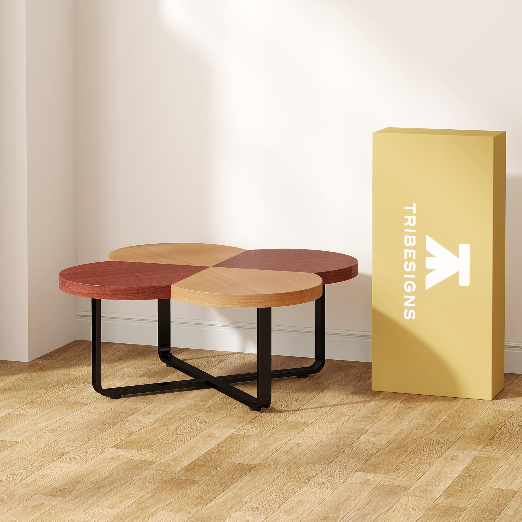 Tribesigns 35-Inch Double-Tone Coffee Table, Vintage Large Center Table for Living Room, Tea, Coffee, Small Spaces, Lucky Clover Shaped