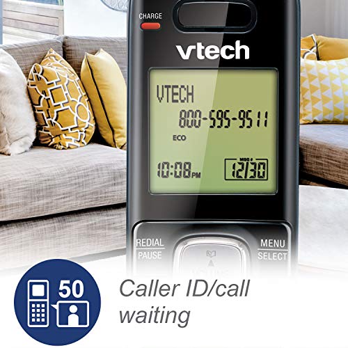 VTech CS6829 DECT6.0 Cordless Phone for Home with Answering System, Caller ID/Call Waiting, Backlit Keypad and Display,Expandable to 5 HS,Silver and Black,1 Cordless Handset