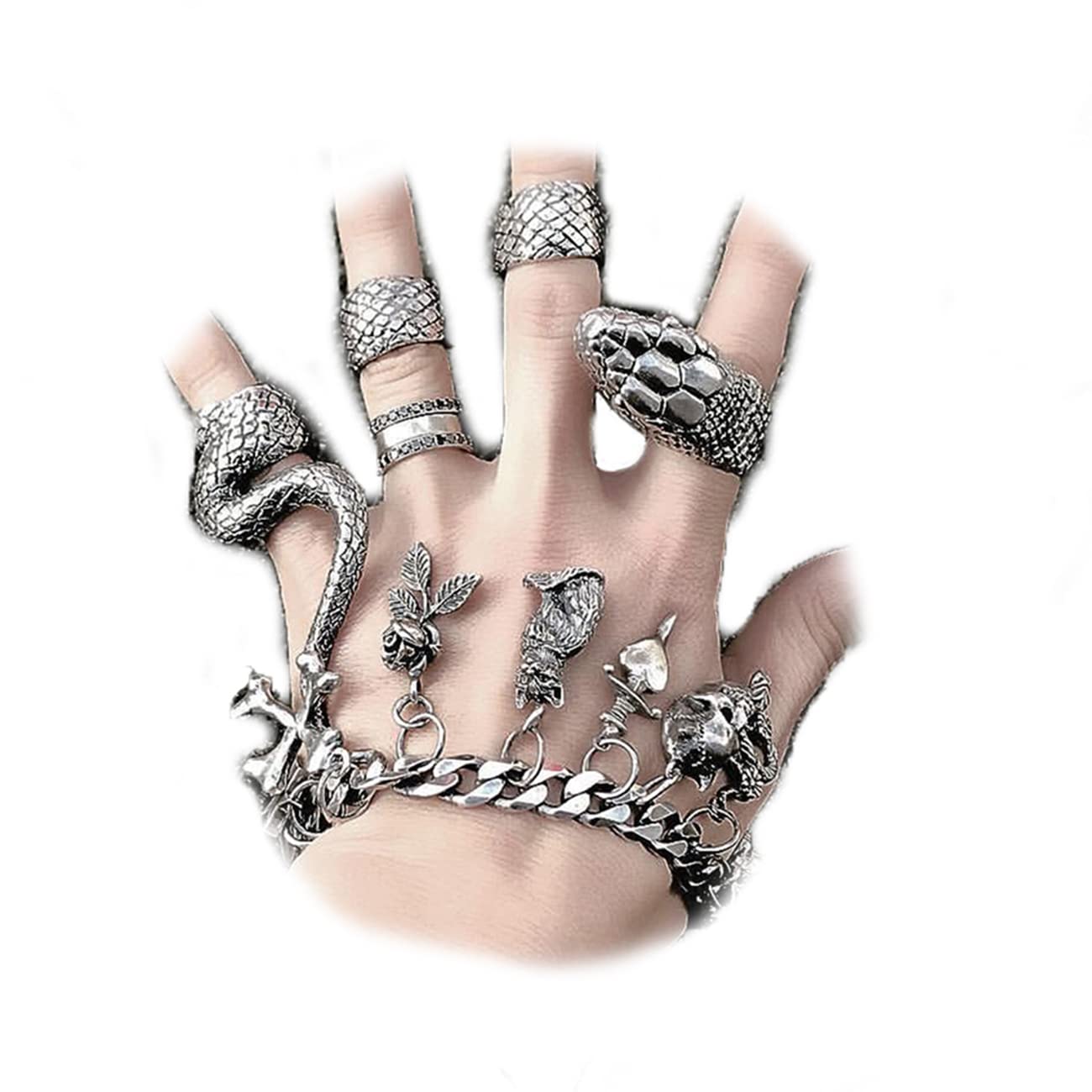 Xerling 4Pcs Gothic Snake Knuckle Rings Punk Finger Ring Set for Men Women Boys Girls Unisex Stacking Rings