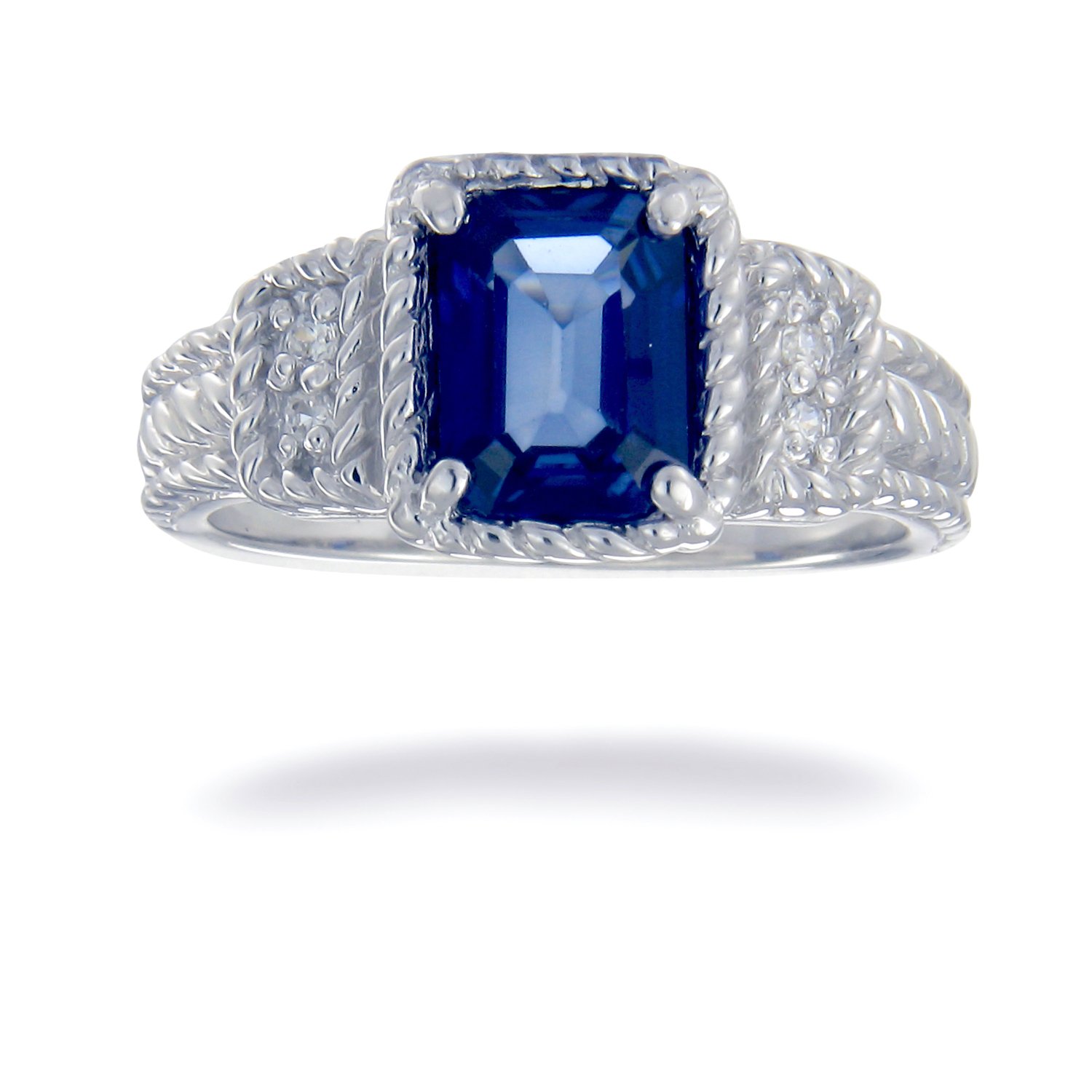VIR JEWELS 1 cttw Created Blue Sapphire Ring Emerald Cut .925 Sterling Silver Ring Size 7
