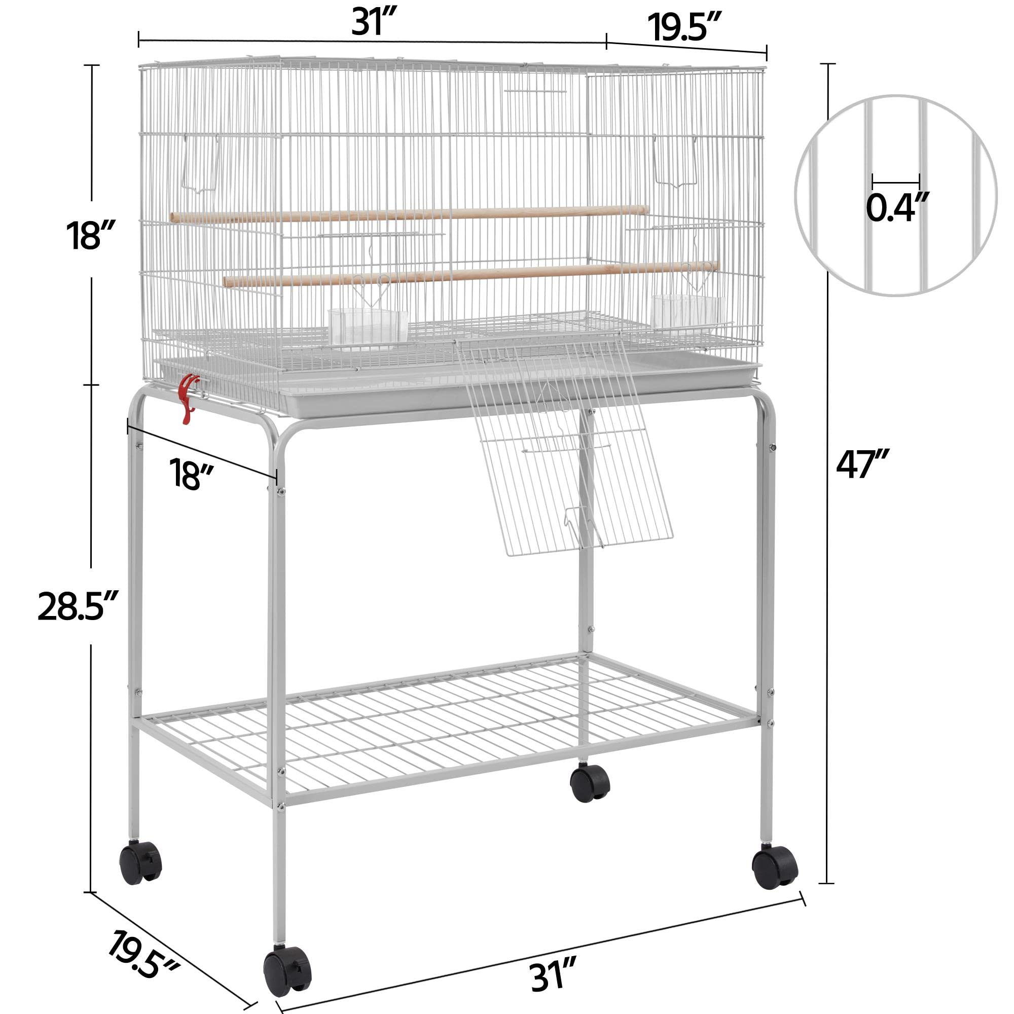 Yaheetech 47'' Height Metal Flight Bird Cage Parrot cage for Parakeets Conures Budgies Lovebirds with Rolling Stand