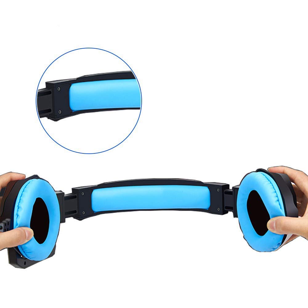 YSSHUI PC Gaming Headset for PS4 Xbox One, Onikuma 3.5mm Stereo USB LED Headphones with Omnidirectional Microphone, Volume Control for Computer Laptop Mac Playstation 4 Black + Blue