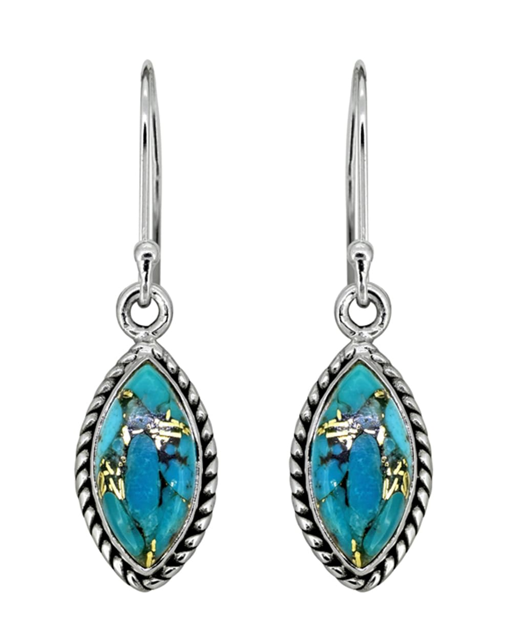 YoTreasure Blue Copper Turquoise Dangle Earrings Solid 925 Sterling Silver Birthstone Jewelry for Women