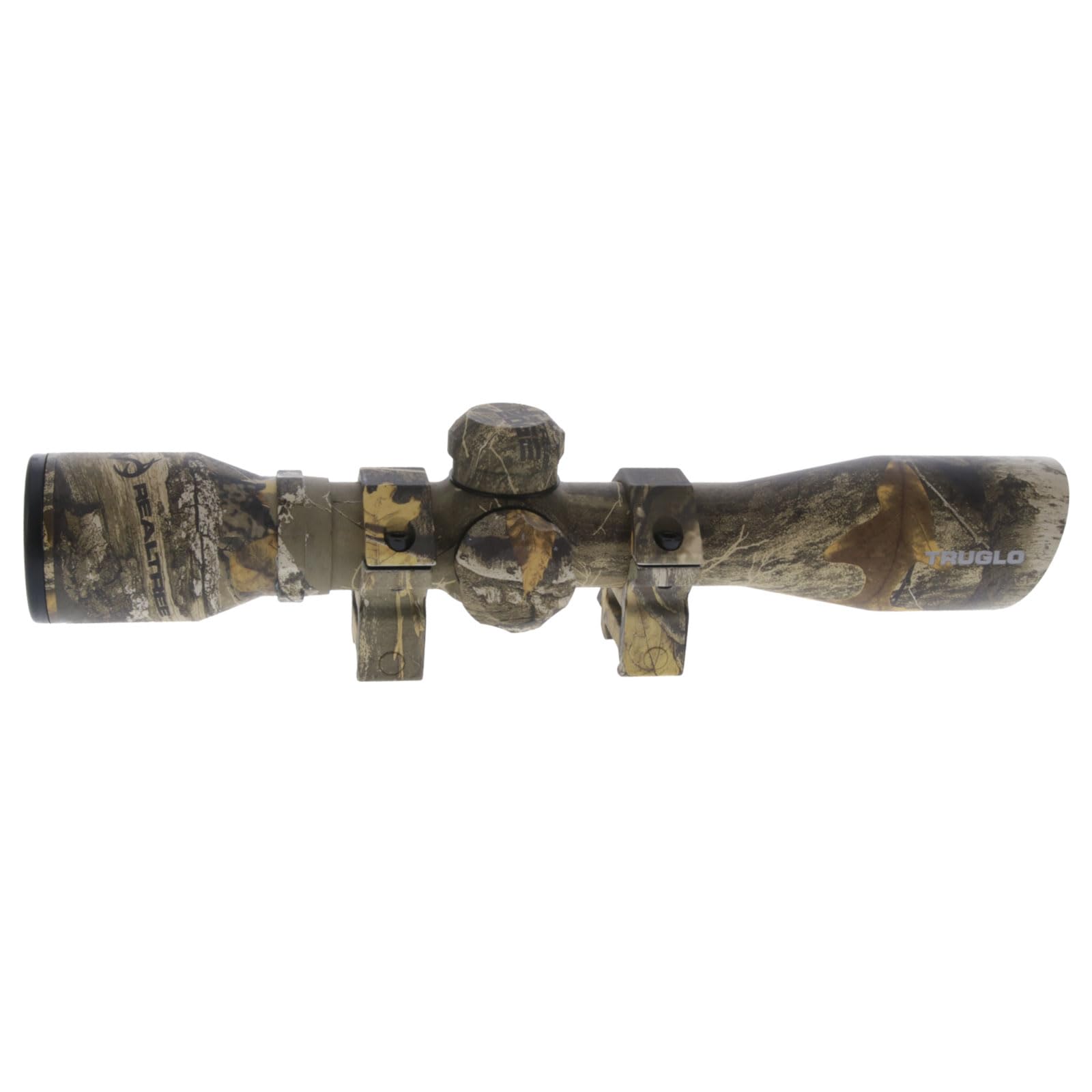TruGlo 4 x 32 Inch Compact Illuminated Fully-Coated Aluminum Shotgun Hunting Scope with Weaver-Style Rings and Diamond Ballistic Reticle, Camouflage