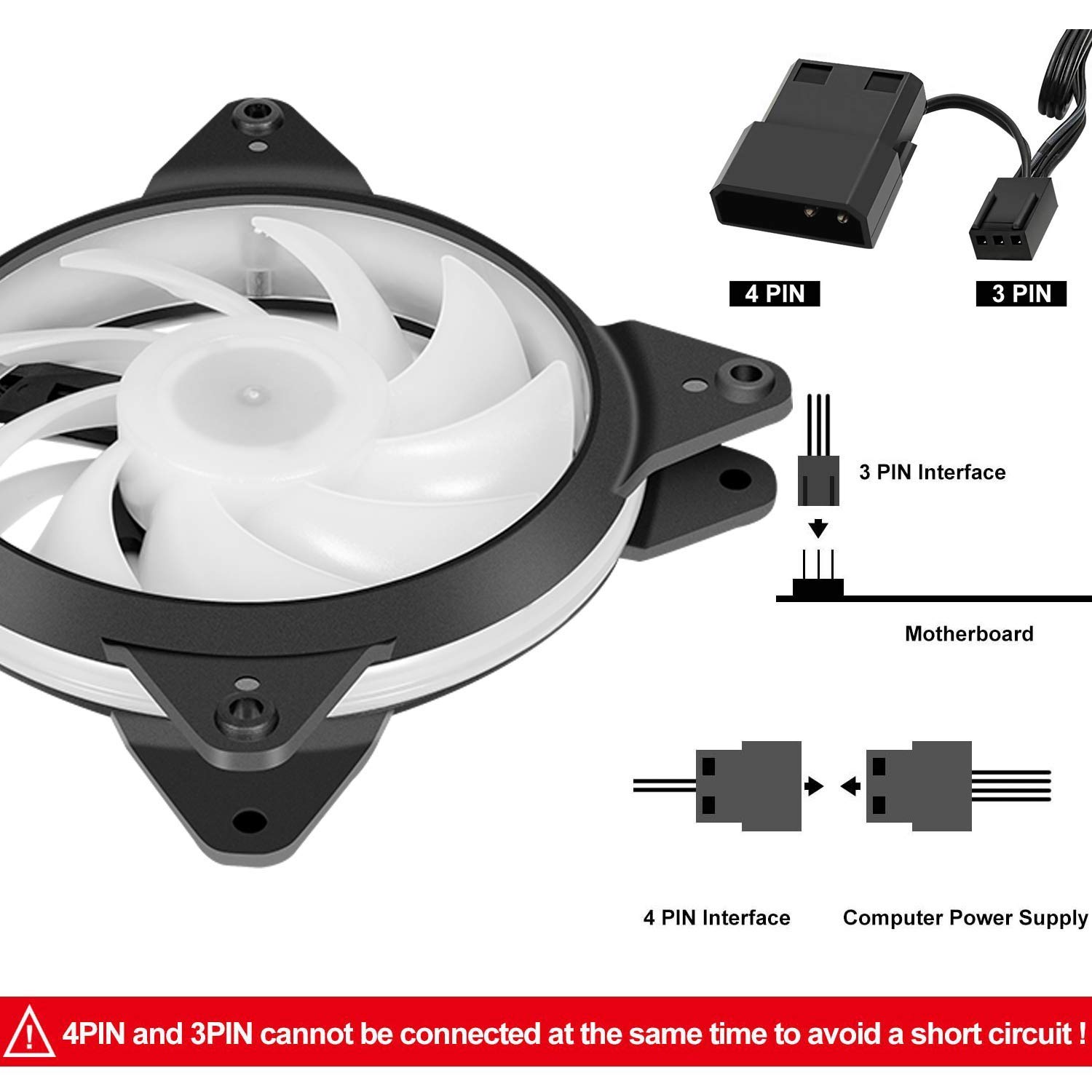 upHere 120mm 3-Pin Quiet Edition Rainbow LED Effect Case Fan for Computer Cooling,3-Pack,T3CF3-3
