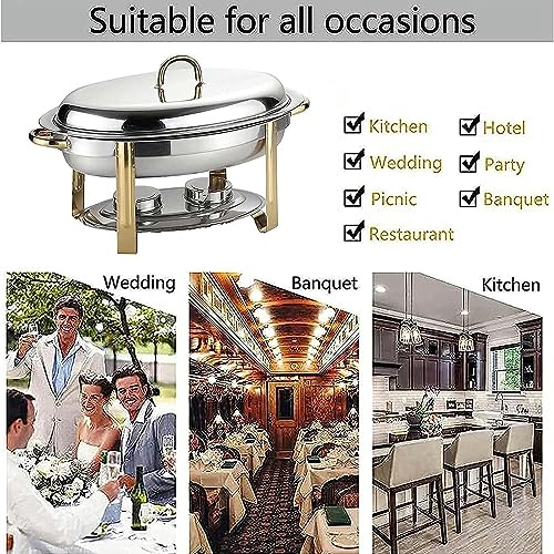 Stainless Steel Chafing Dish Buffet Set, 5.5L Full Size Oval Chafer Buffet Servers with Food Pan, Fuel Holders amp; Lid, Food Warmers for Party