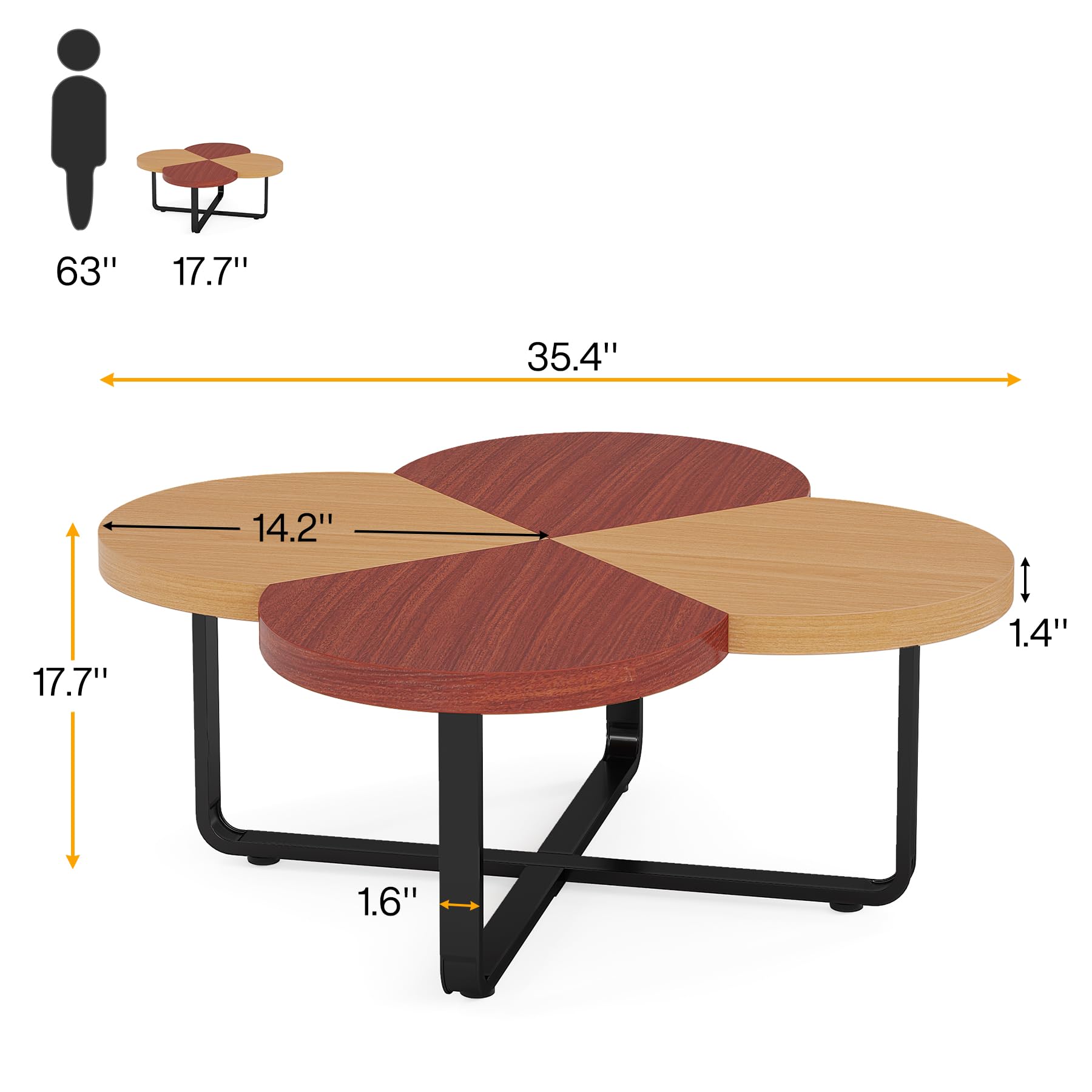 Tribesigns 35-Inch Double-Tone Coffee Table, Vintage Large Center Table for Living Room, Tea, Coffee, Small Spaces, Lucky Clover Shaped