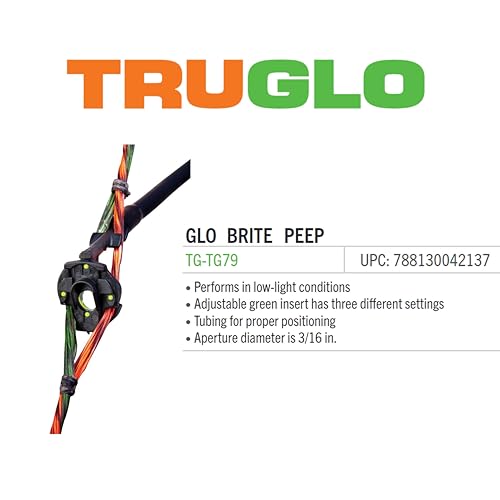 Truglo Glo Brite Durable Lightweight Effective Versatile Easily Attached Hunting Archery Peep Sight w/Tubing & Green Insert - 3/16' Diameter