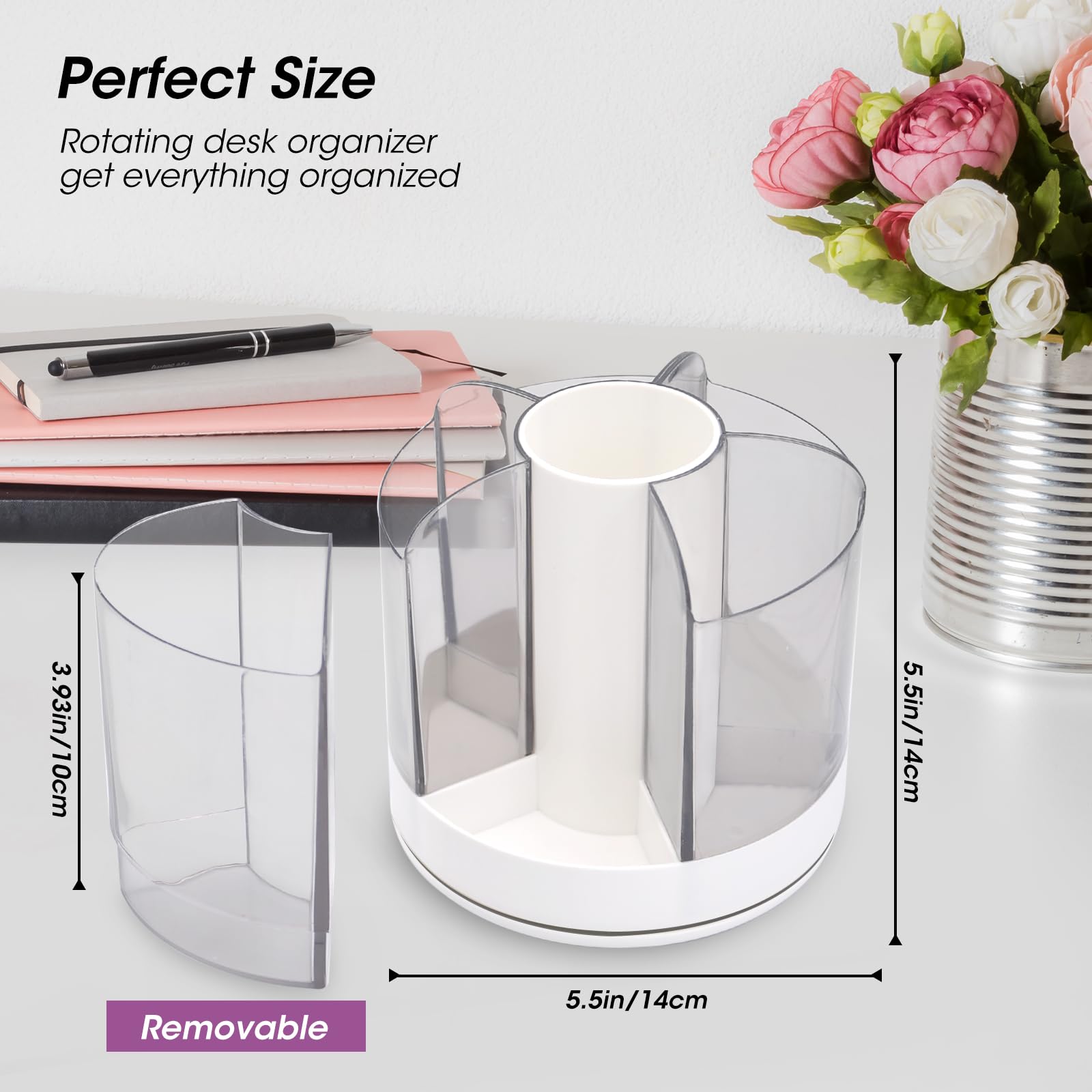 Vusmer Pencil Holders & Pen Holders for Desk 6 Slots 360 Degree Rotating Desk Organizers for Desk Desktop Storage
