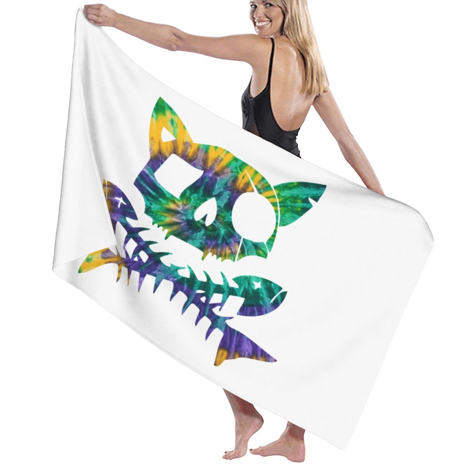 Zahika Pirate Cat Skull and Crossbone Beach Towel Absorbent Bathroom Towels Beach Towels Oversized Super 32x52 Inch