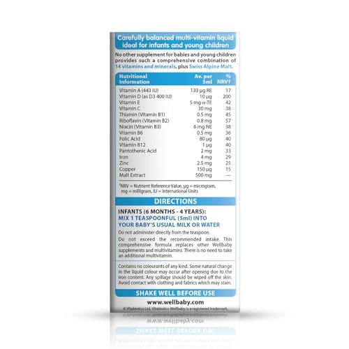 Vitabiotics Wellbaby Multi-Vitamin Liquid - Immune System Multivitamin for Infants and Babies Ages 6 Months to 4 Years - 150mL