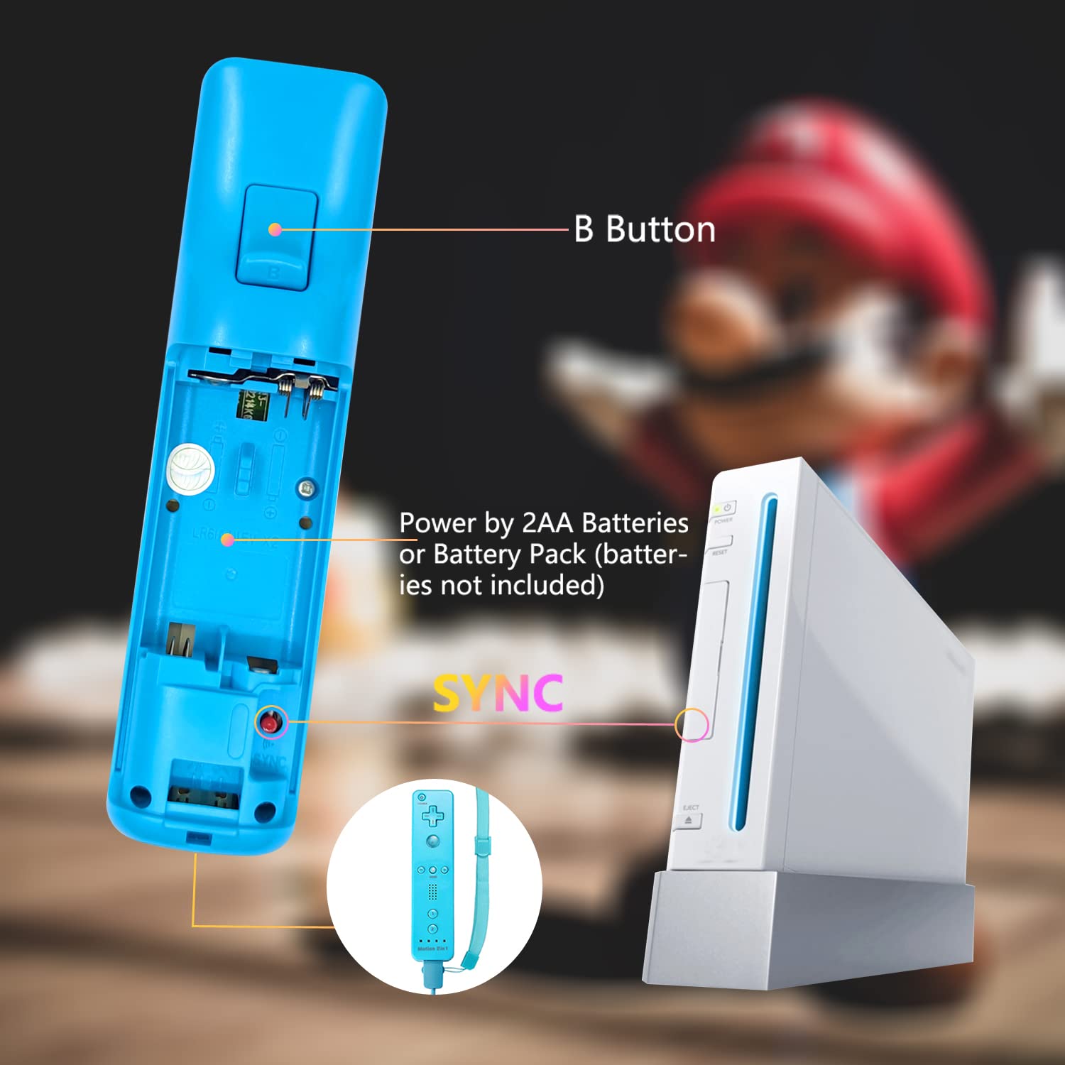 Yosikr Wii Controller 4 Pack, Wii Remote Controller, with Silicone Case and Wrist Strap, Remote Controller for Wii/Wii U - 4 Packs Pink+Deep Blue+Blue+Red