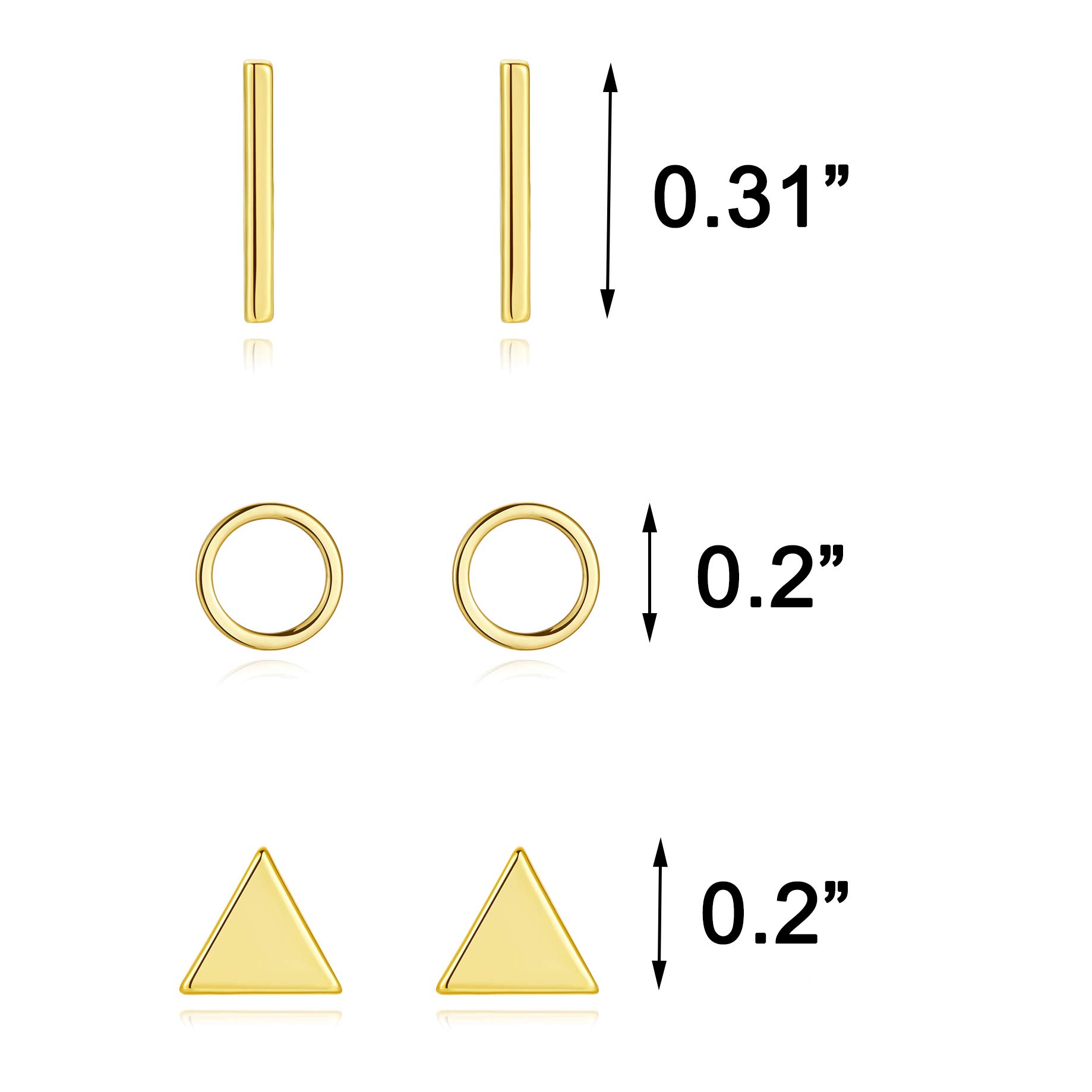 Zealmer 6 Pairs Women's Geometric Triangle Circel Bar Stud Earrings Gold & Silver