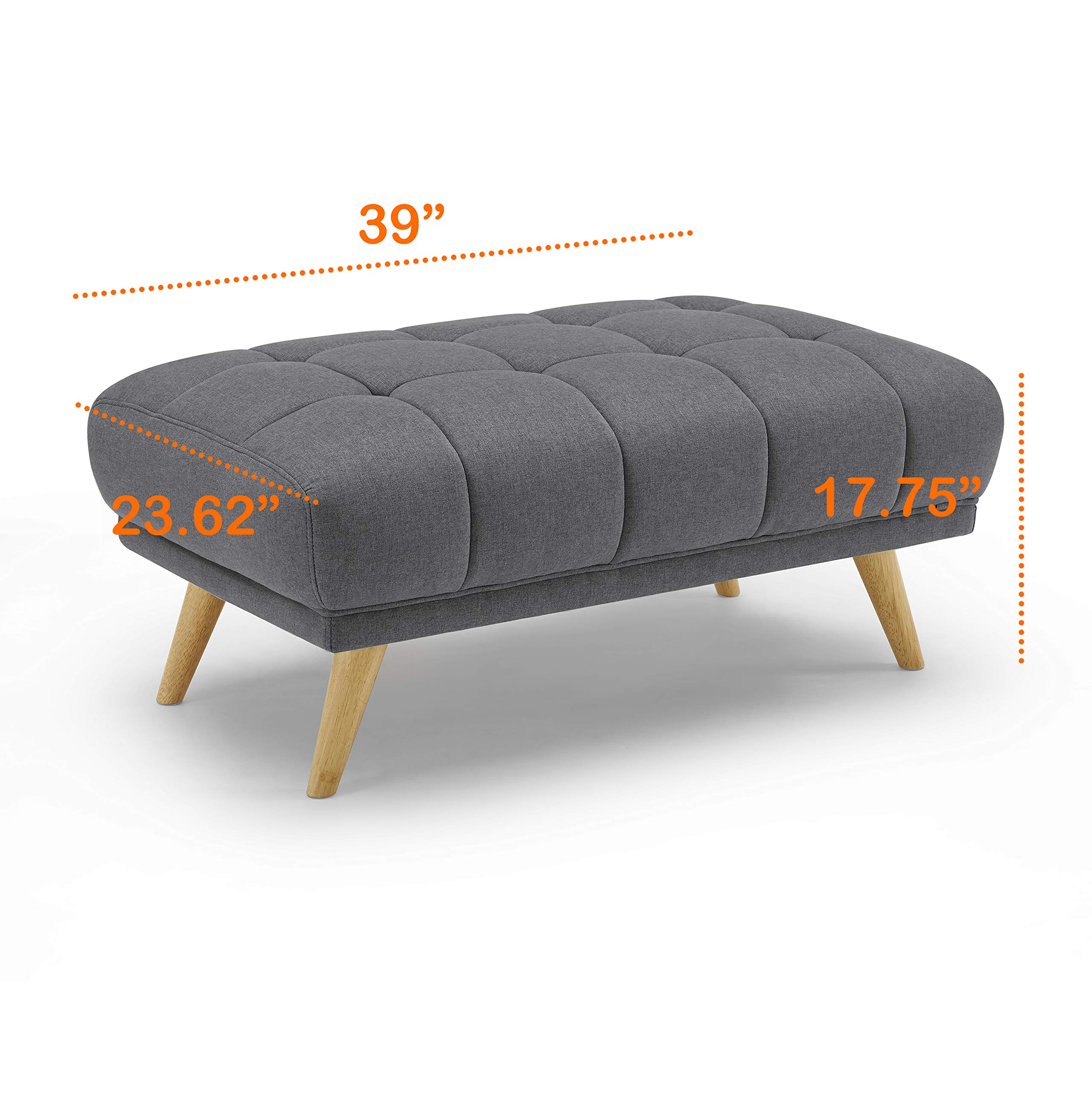 Volans Tufted Ottoman Large, Mid Century Modern Rustic Microfiber Fabric Uphstered Low Rectangle Leisure Couch Ottoman Table with Wood Legs for Living Room/Bed Room/Dorm/Home/Office(Pure Grey)
