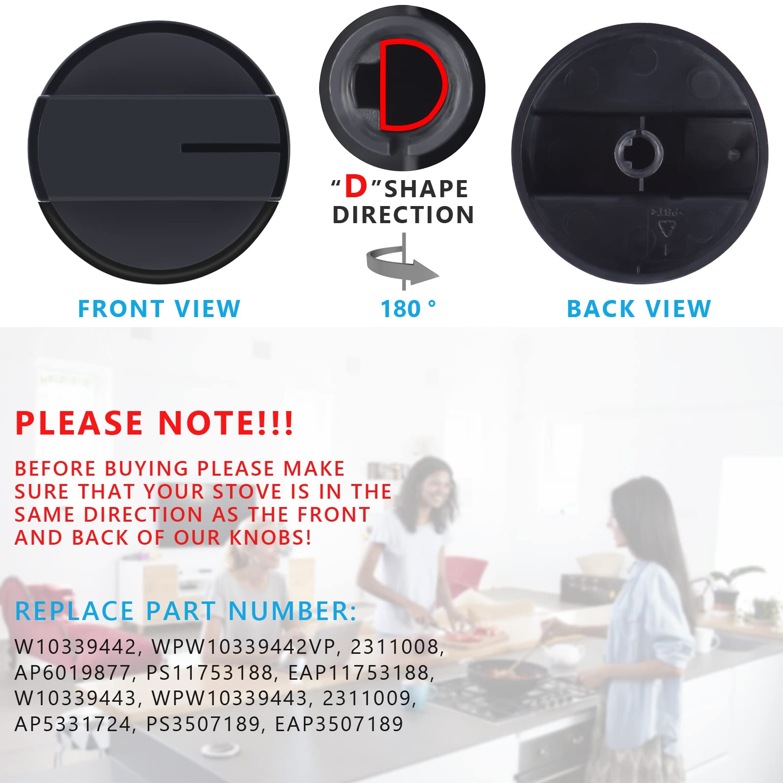 W10339442 Gas Stove Knob, Cooktop Surface Burner Control Knobs Black Replacement, Compatible with Whirlpool Gas Range/Stove/Oven, Replaces WPW10339442 PS11753188 (1pack)