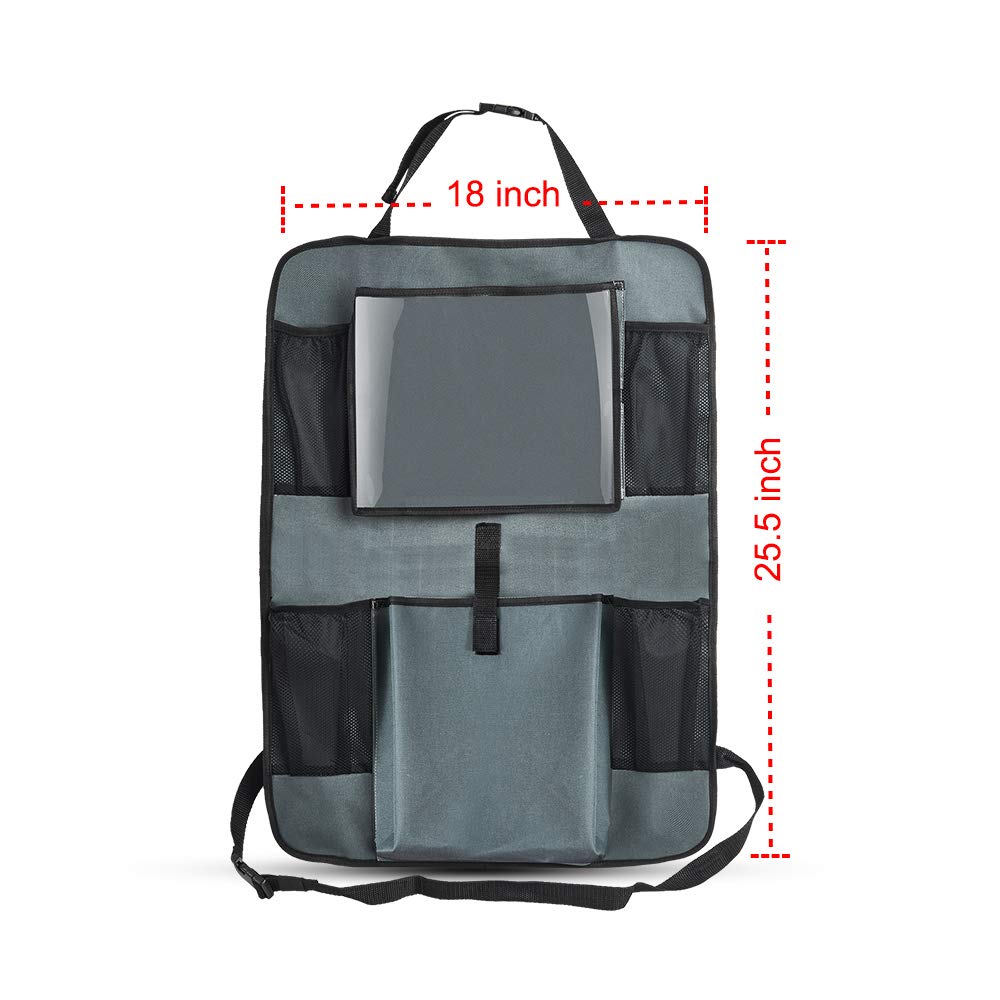 Vondertech Backseat Car Organizer, Car seat Protector Kids Kick Mats Storage Bag fit for 10" IPad +5 Pockets for Baby Auto Travel (Gray 1 Pack)