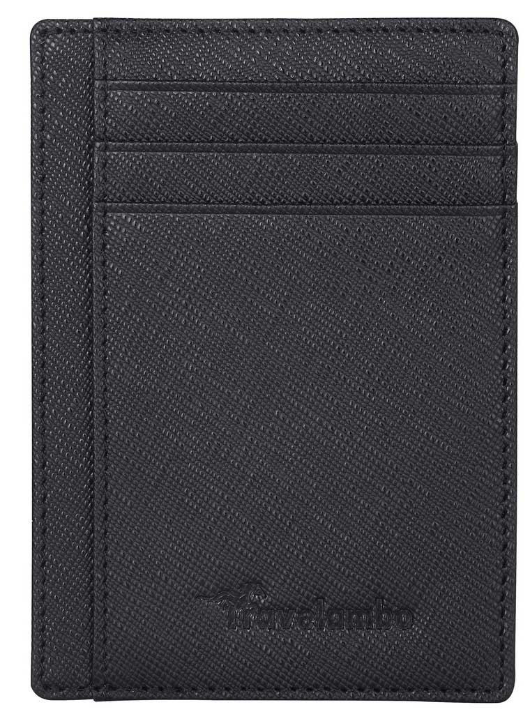 Travelambo Front Pocket Minimalist Leather Slim Wallet RFID Blocking Medium Size Card Holder Gifts for Men (Black Cros)