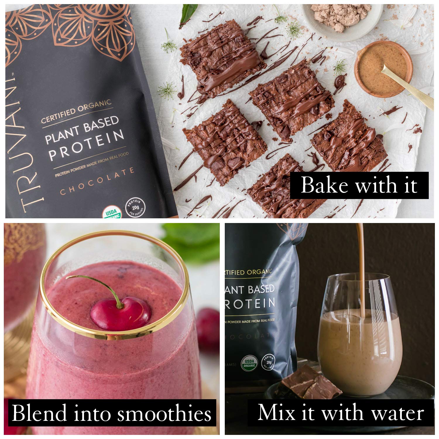 Truvani Vegan Chocolate Protein Powder with Shaker Cup & Scoop Bundle - 20g of Organic Plant Based Protein Powder - Includes Stainless Steel Shaker Cup & Durable Protein Metal Scoop