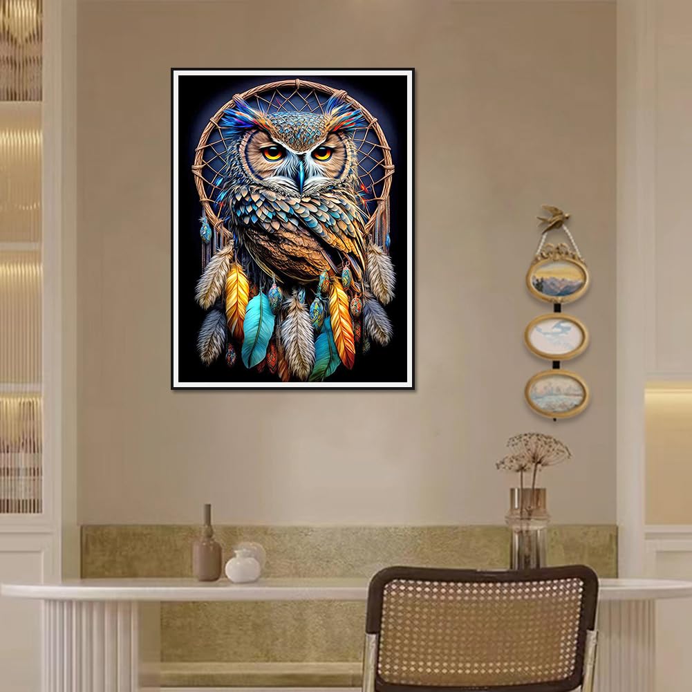 Stalente Diamond Painting Kits for Adults, Owl 5D DIY Diamond Art Kits for Beginners Round Full Drill Diamond Painting for Home Wall Decoration Gift 12×16inch, Dreamcatcher
