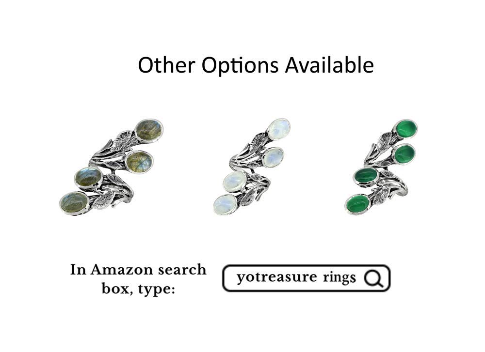 YoTreasure Green Onyx Solid Sterling Silver Innovative Leaf Vine Ring