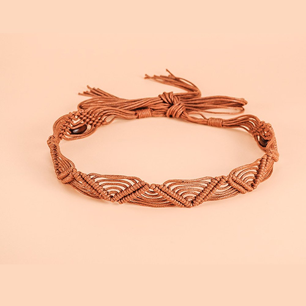 Womens Bohemian Rope Tassel Braid Waist Belt Woven Skinny Chain Belt for Skirt Dress