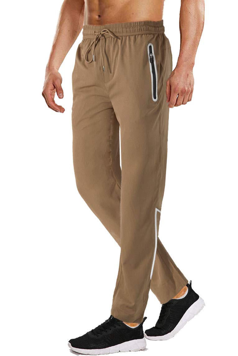 WOTHONPIS Mens Hiking Pants Slim Fit Joggers Pants Lightweight Running Pants Soft Elastic Waist Athletic Track Pants Khaki
