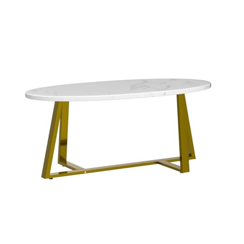Wolawu Oval Faux Marble Coffee Table - Modern Gold Elliptic Side End Table for Living Room and Kitchen