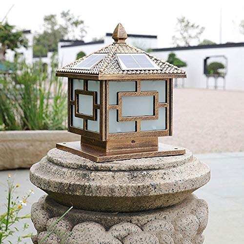 Zeyujie Spire Chinese Character Lawn Night Light Column Headlight Solar Light Outdoor Wall Light Garden Light gate Light Home Villa Garden Light Waterproof gate Light (Color : Bronze, Size : XL)