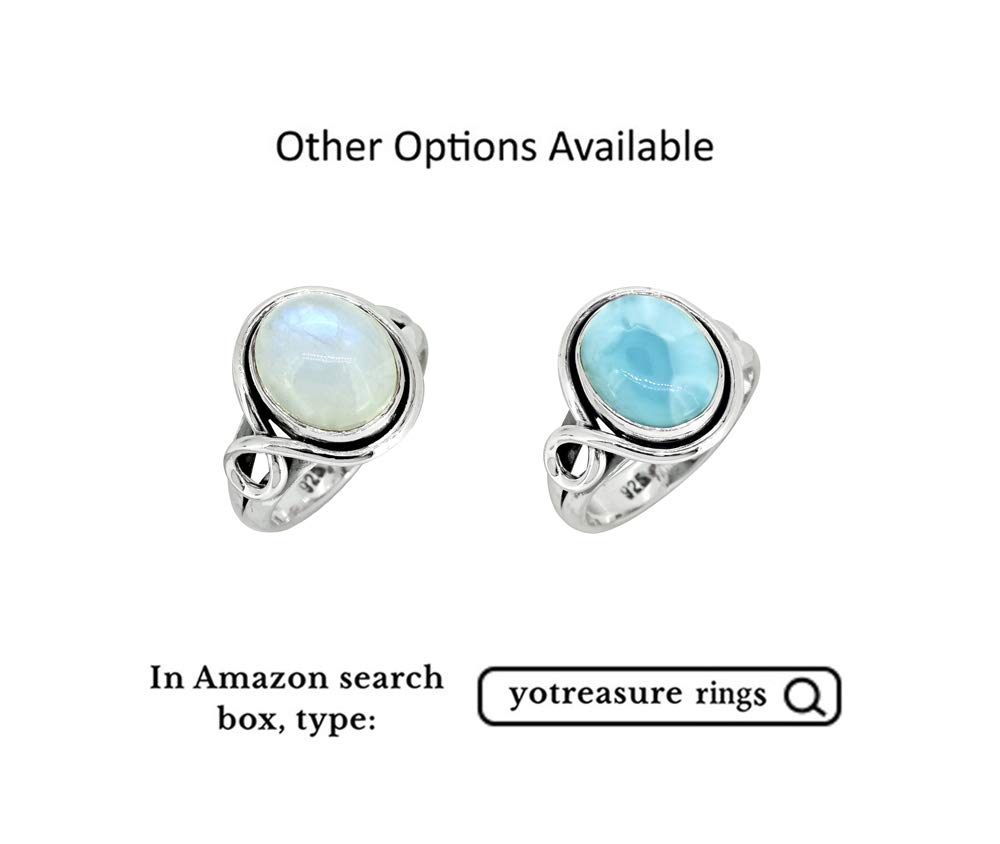 YoTreasure 10x12 MM Natural Larimar in 925 Sterling Silver Solitaire Ring