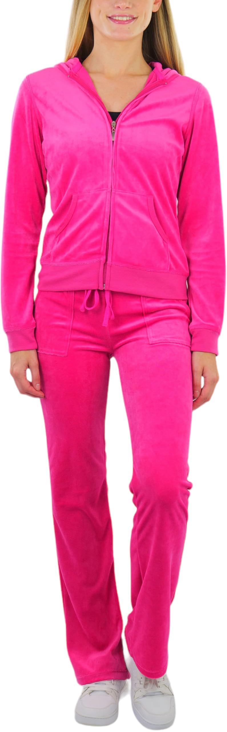 ToBeInStyle Women's Velour Tracksuit Jacket and Matching Pants - Fuchsia - 3X