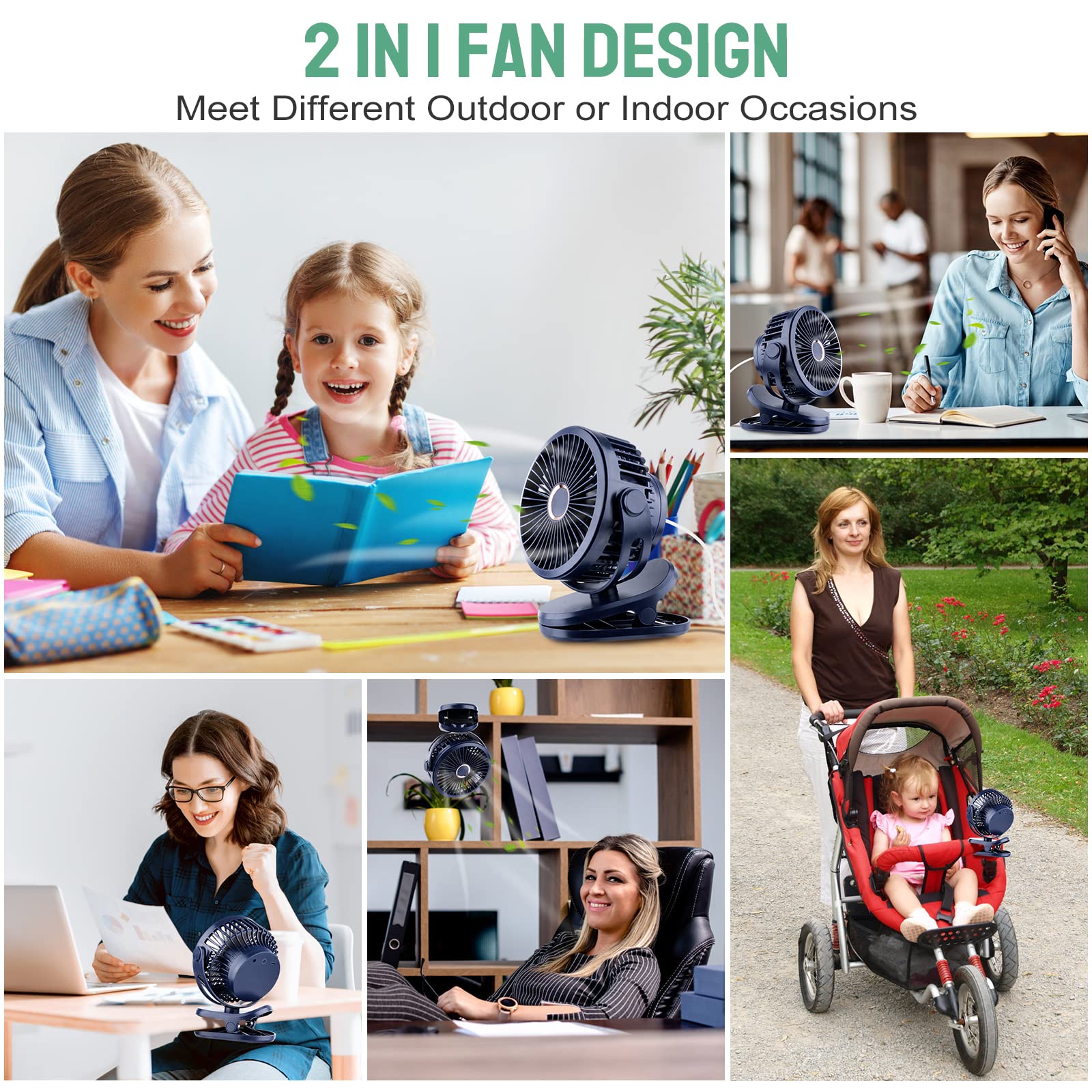 WUYILED 5 inch Rechargeable Clip on Fan, 5000mah Battery Longer Working Hours Desk Fan : 360° Rotation & 3 Speeds Strong Wind Portable Fan Quiet and Powerful (5000mah-Blue)