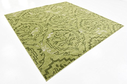 Unique Loom Damask Collection Traditional, Geometric, Victorian, Floral Victorian Area Rug (8' 0 x 8' 0 Square, Green/Olive)