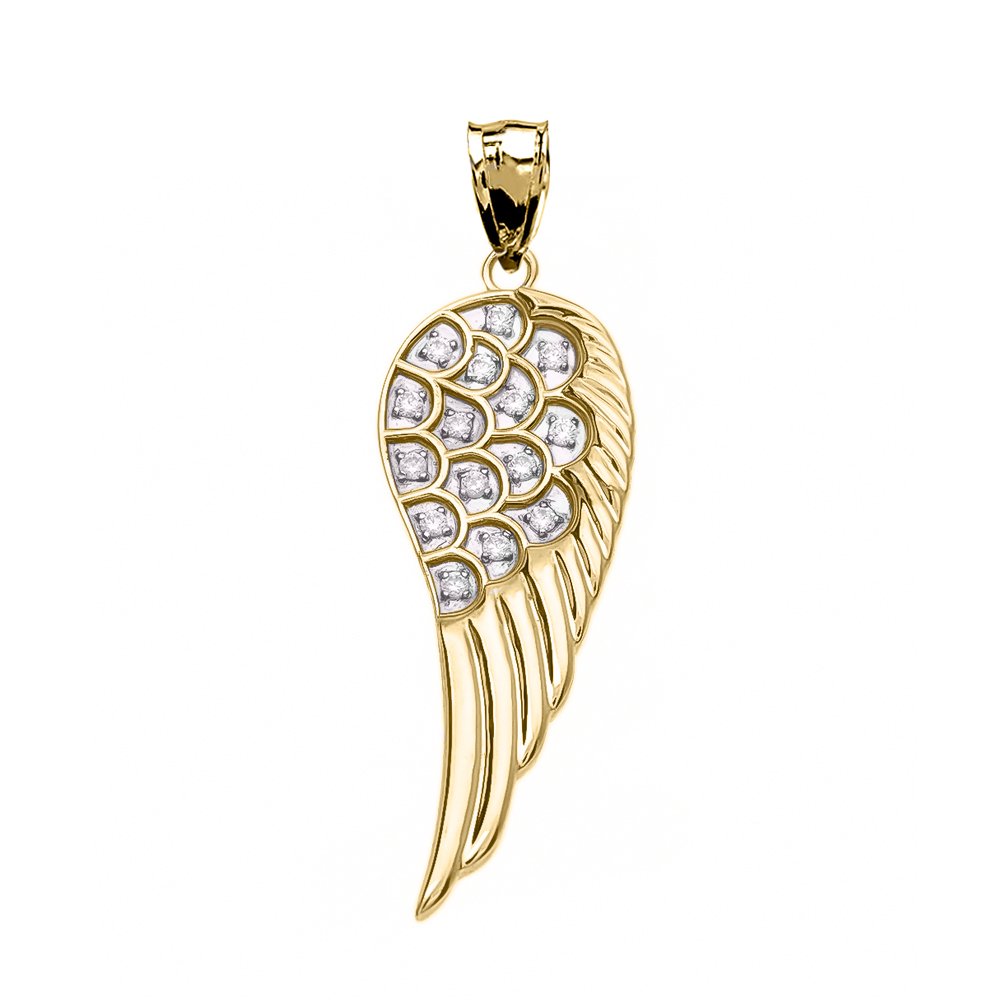 Trendy Necklaces 14k Yellow Gold Diamond Angel Wing Fancy Pendant