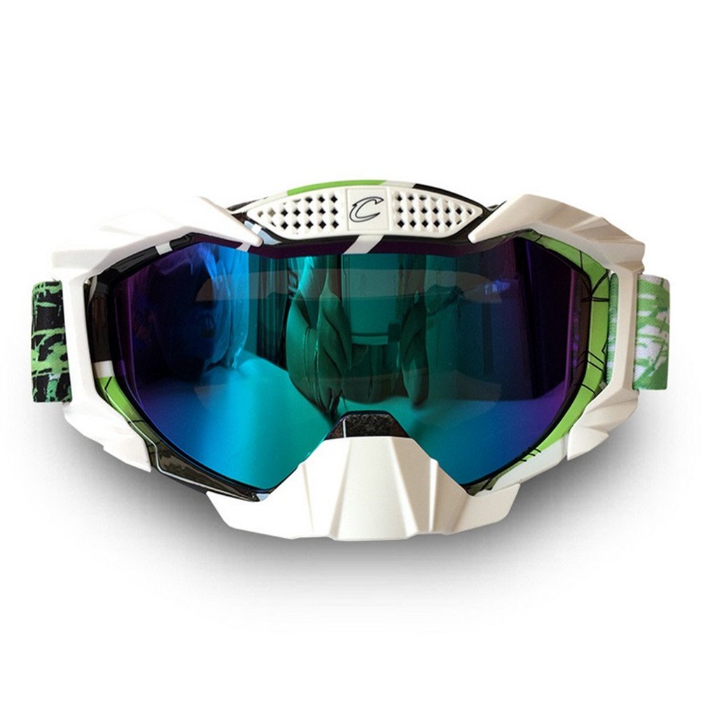Wonzone Windproof Dustproof Motorcycle Cross country Sunglasses Snowboard Ski Goggles Adjustable UV Protective Outdoor Glasses Anti-fog Eyewear Combat Skiing Snow Goggles (Grey&White)